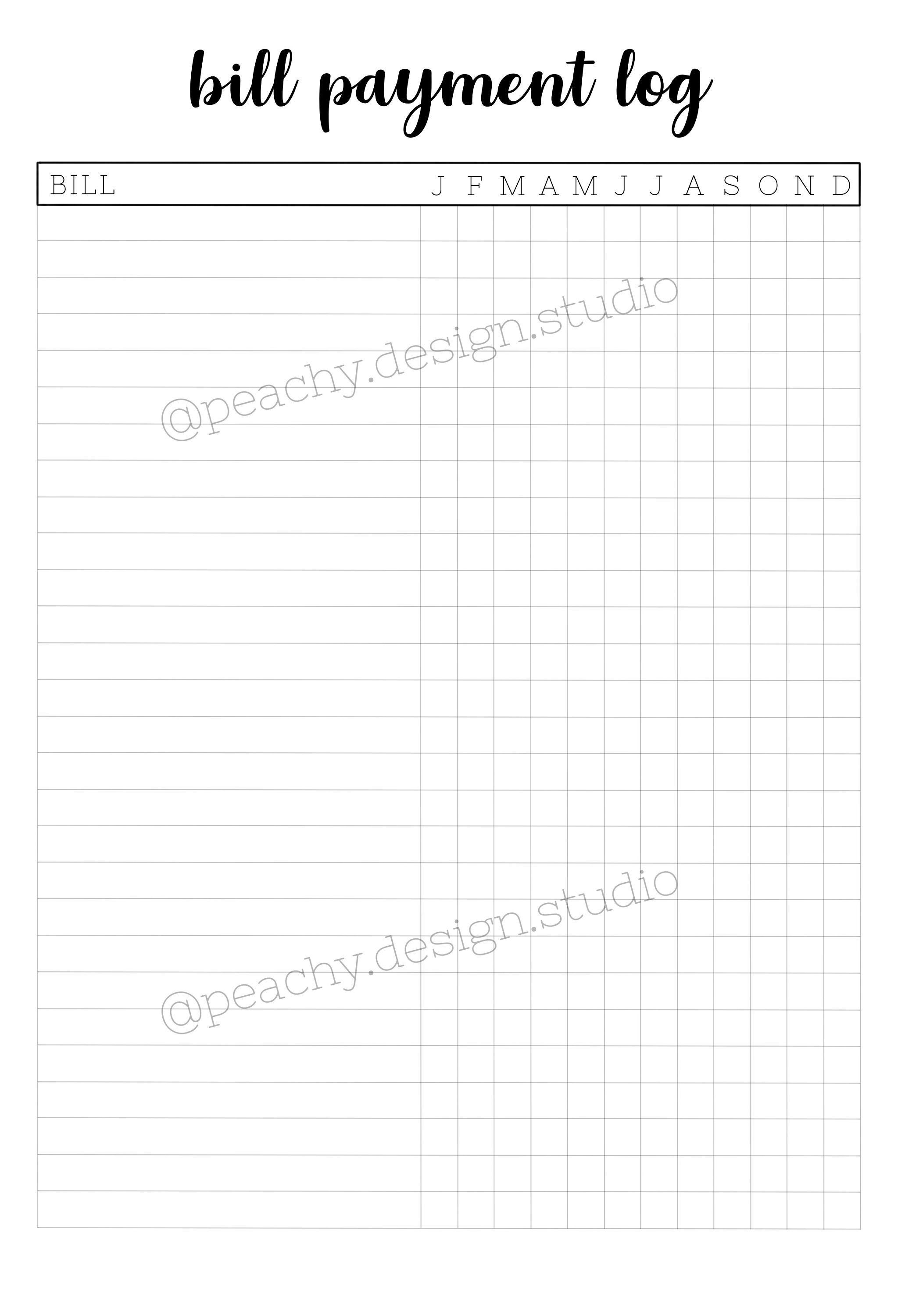 Yearly Bill Log, INSTANT DOWNLOAD, Printable Bill Tracker, Bill Payment ...
