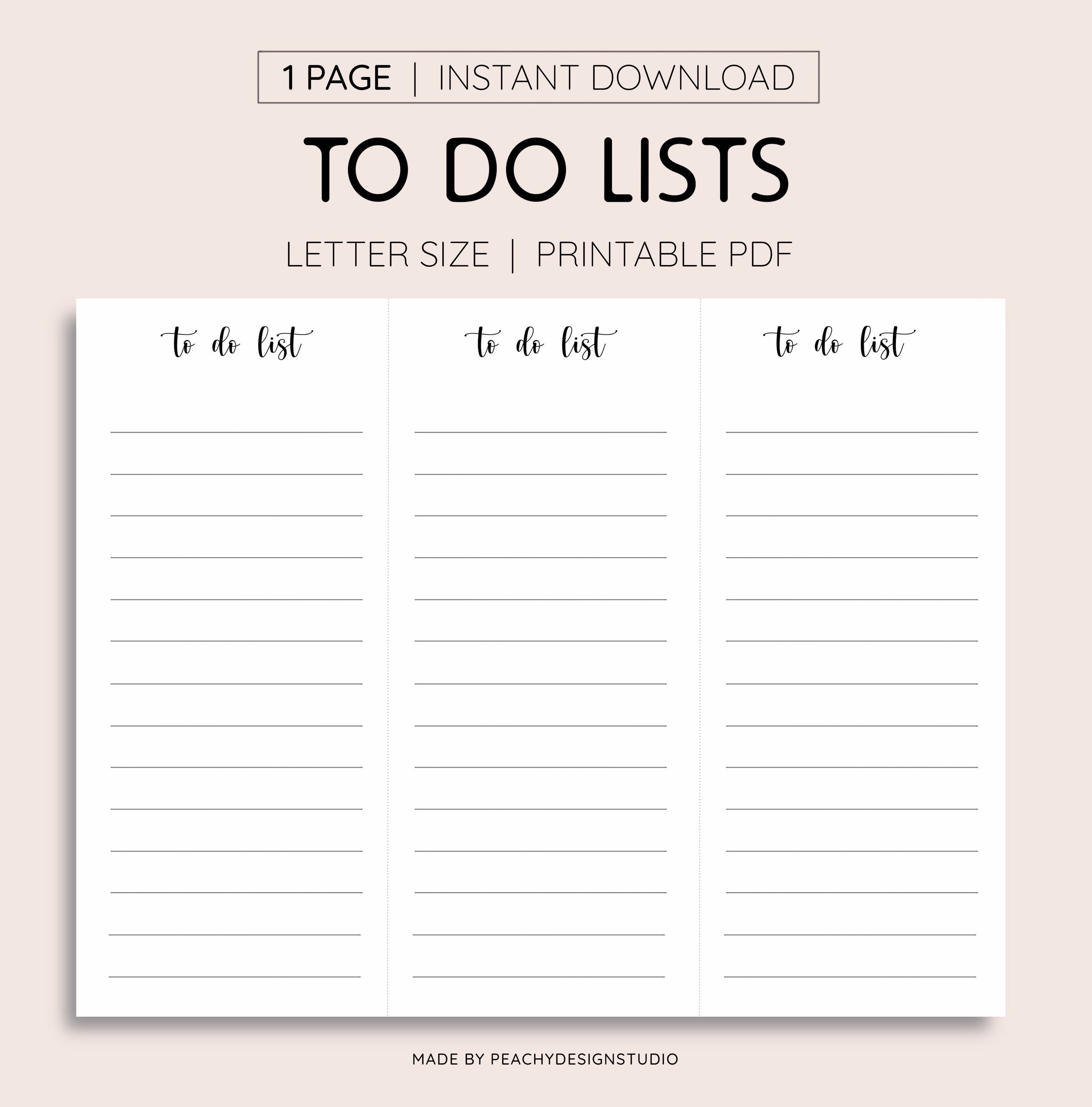 Simple Daily Printable to Do Lists Checklist Template Print and Cut ...