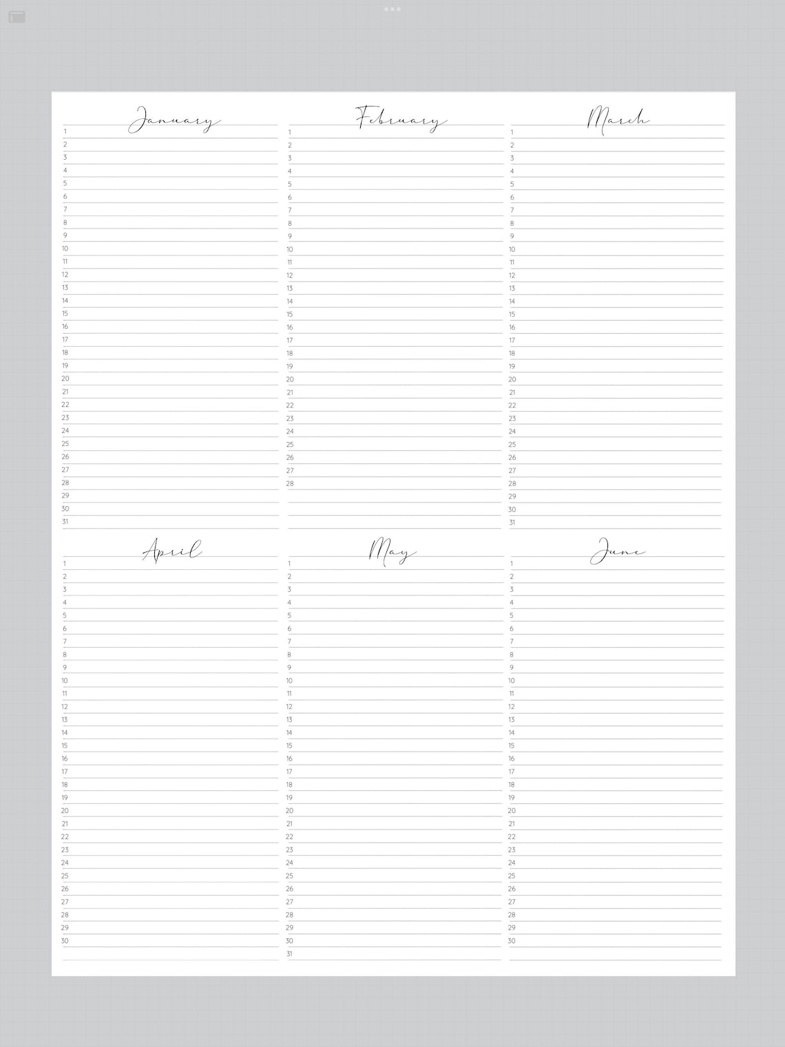 Any Year at a Glance on Two Pages, Yearly Planner Printable, Letter ...