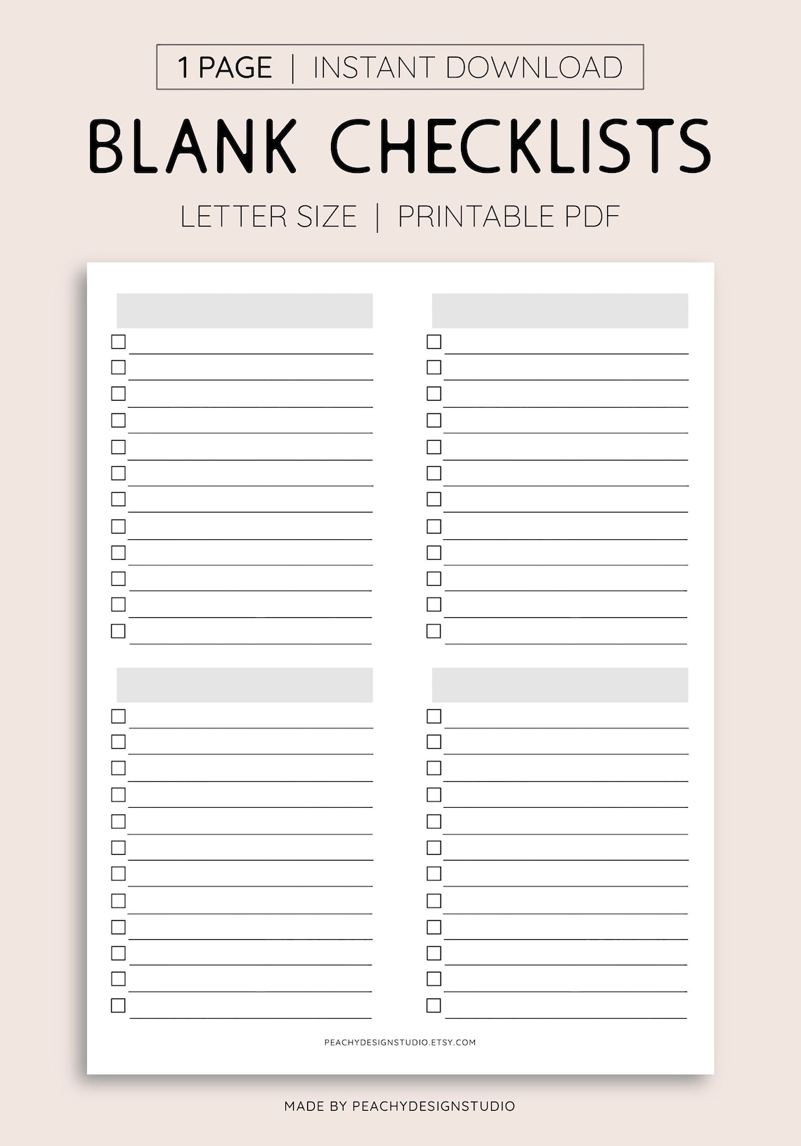 Blank Checklist Printable INSTANT DOWNLOAD PDF to Do Lists - Etsy Canada