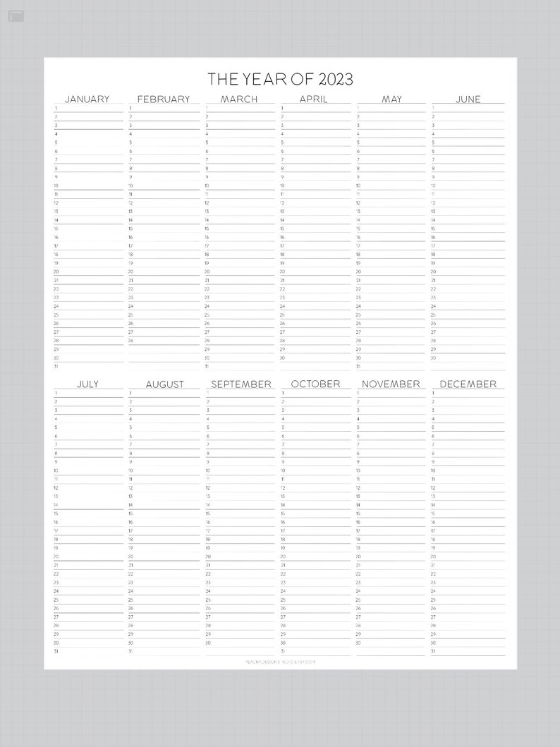 2023 Year at A Glance INSTANT DOWNLOAD Yearly Overview - Etsy