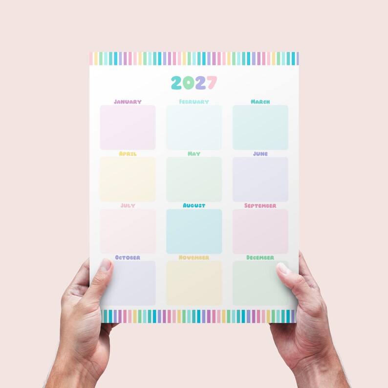 2027 Year at A Glance Printable: Rainbow Calendar (PDF) - Etsy