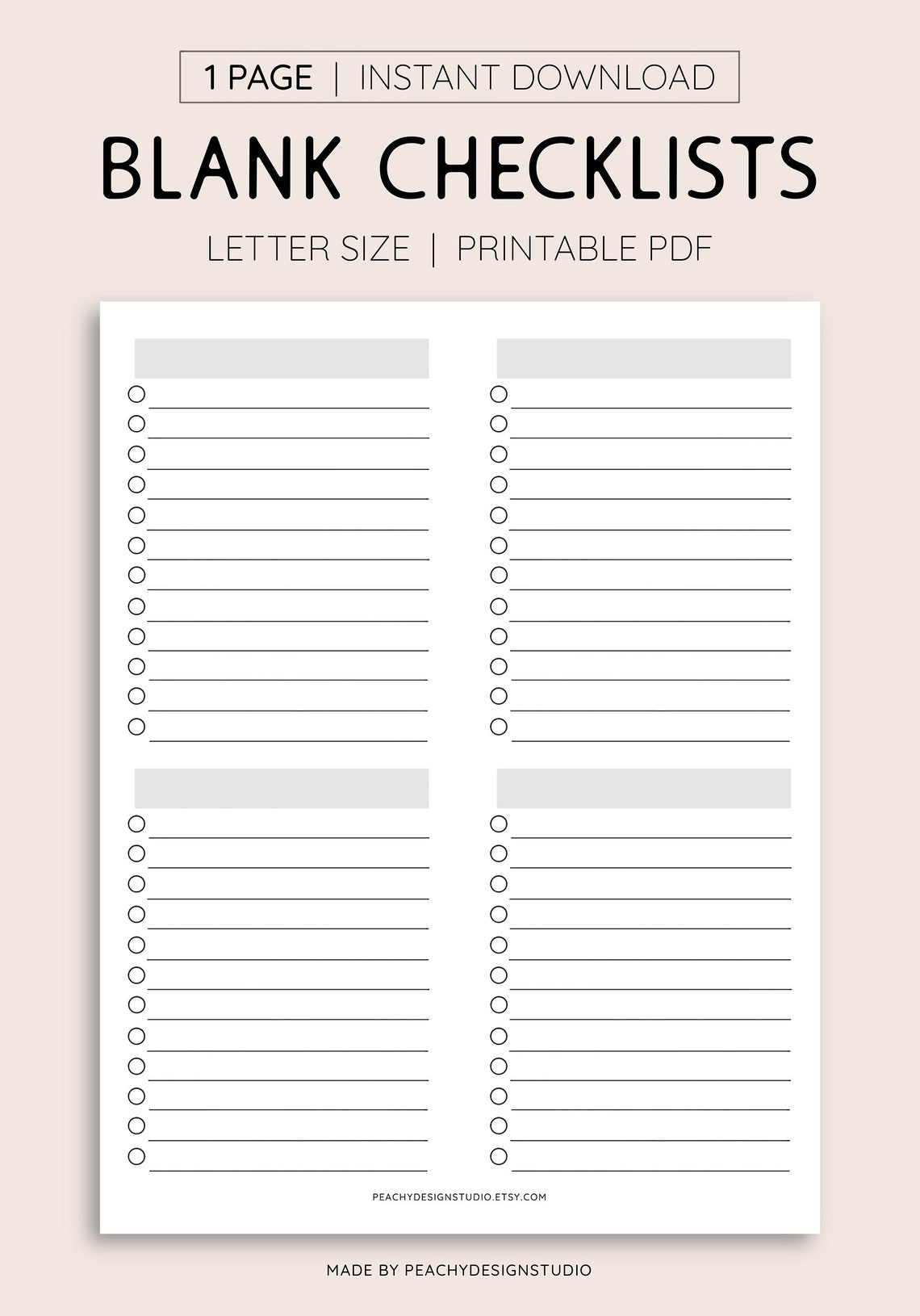 Blank Checklist Printable INSTANT DOWNLOAD PDF to Do Lists - Etsy Canada
