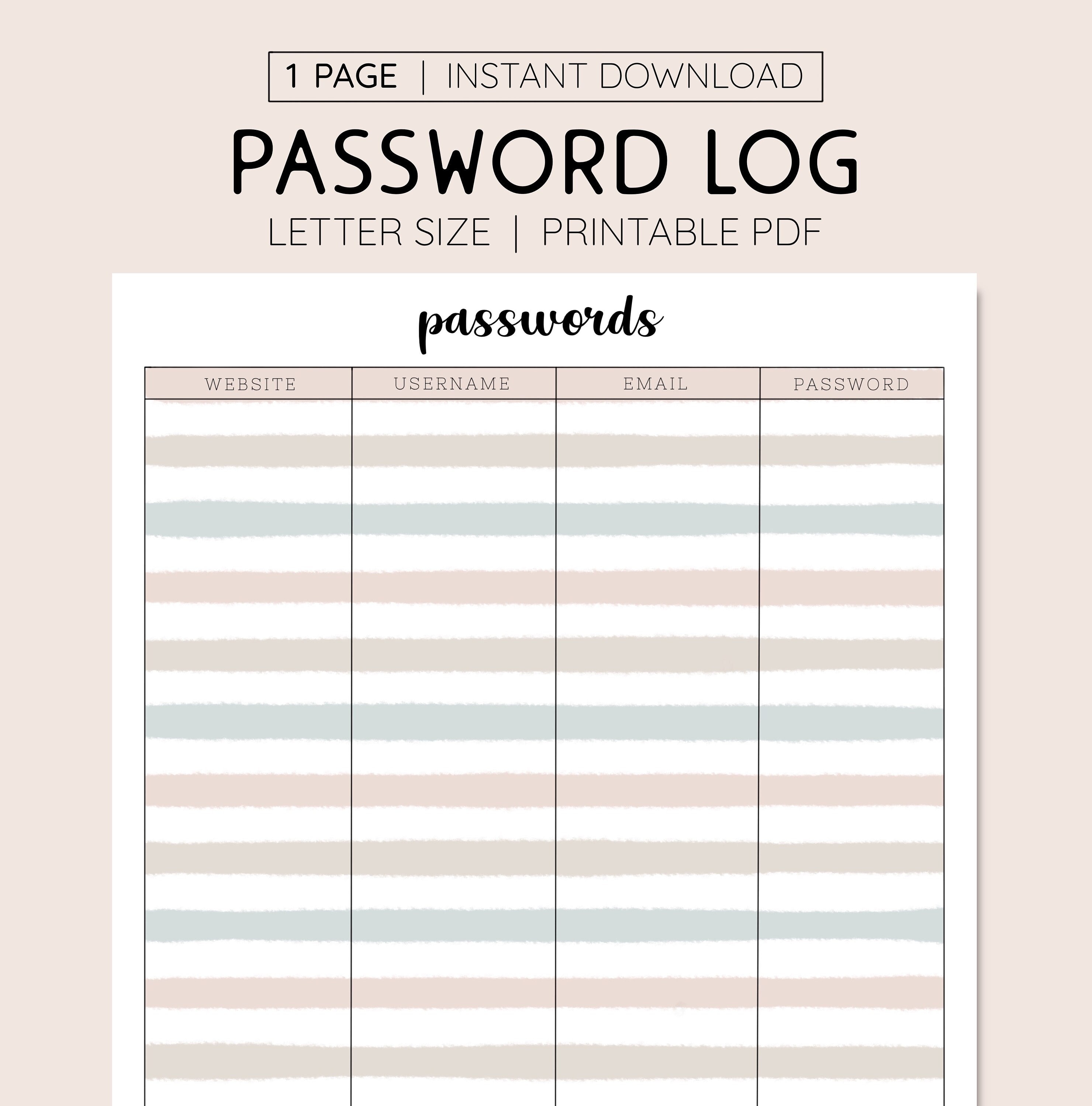 Password Log, INSTANT DOWNLOAD, Password Tracker, Keep Passwords ...