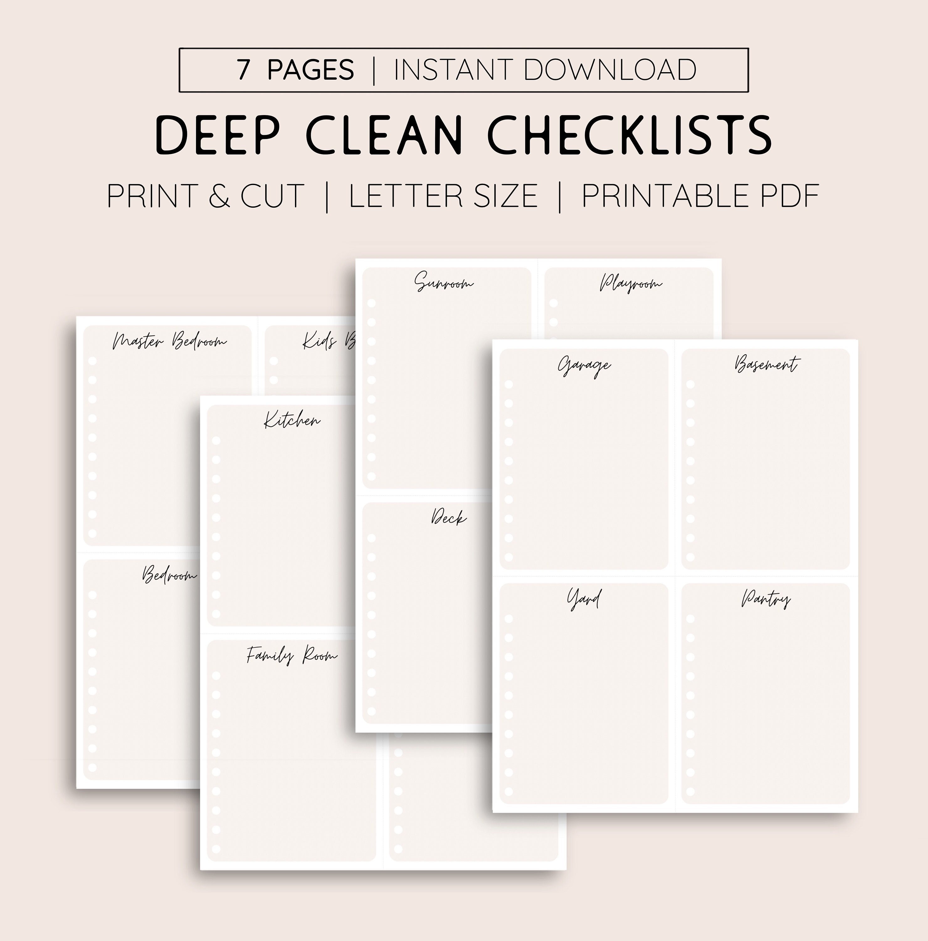 Deep Cleaning Printable Checklists Flip Deck, Spring Cleaning Clean ...