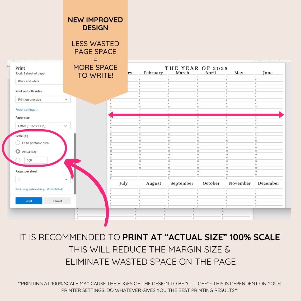Any Year at A Glance, INSTANT DOWNLOAD, Printable Yearly Calendar ...