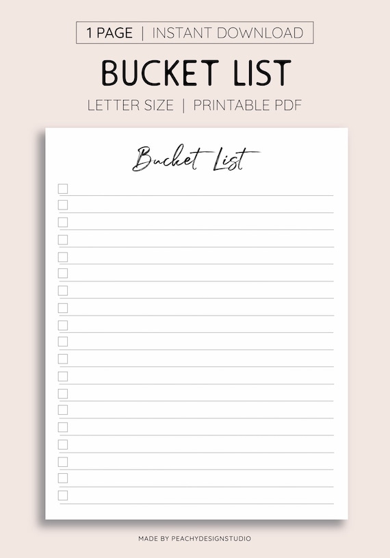 Bucket List INSTANT DOWNLOAD Life Goals Planner to Do List | Etsy