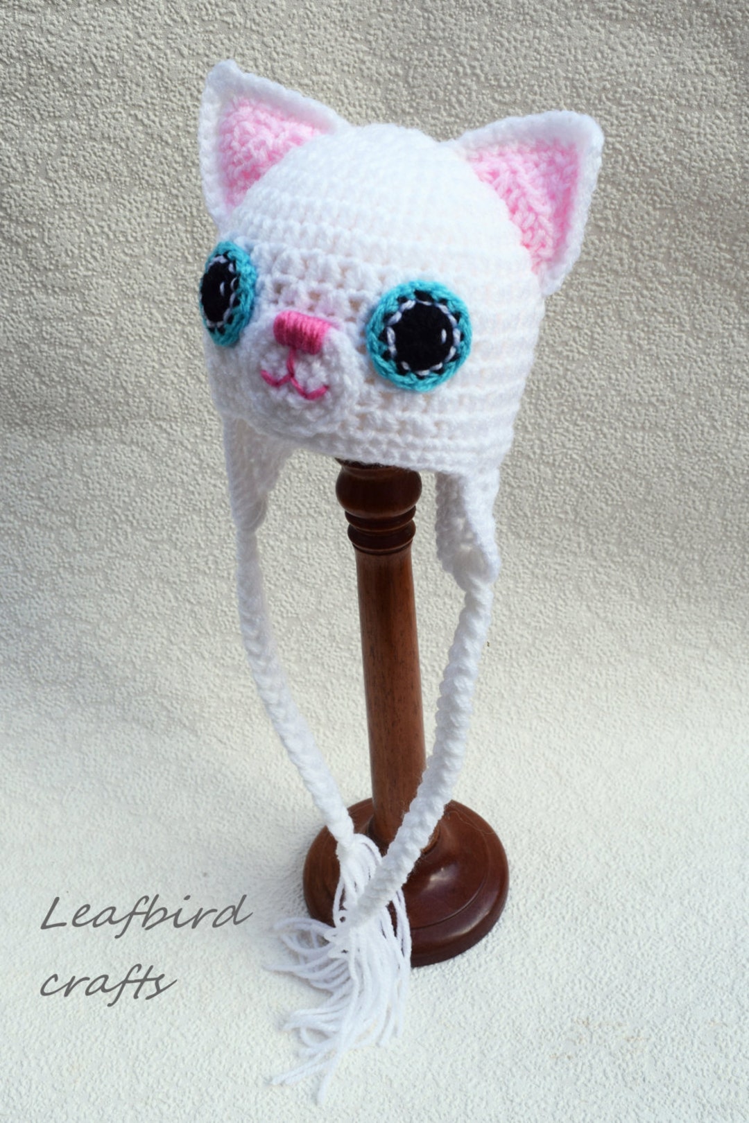Crochet Baby Hat, Cat Hat, White Cat, Newborn Photo Prop, Newborn/baby ...