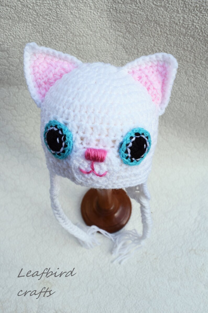 Crochet Baby Hat, Cat Hat, White Cat, Newborn Photo Prop, Newborn/baby ...