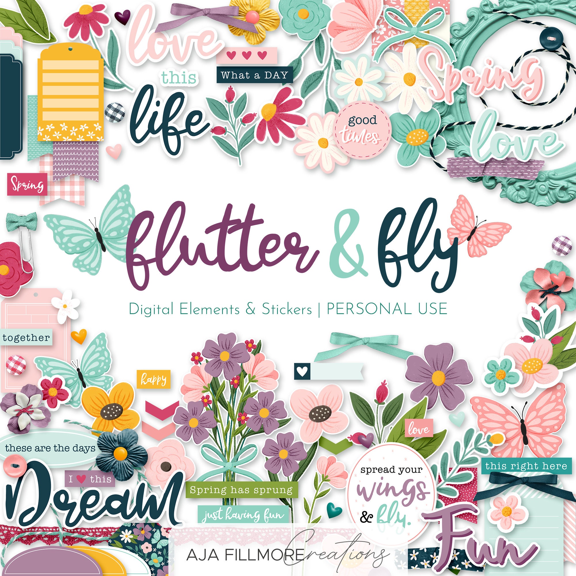 Flutter & Fly Digital Scrapbooking Embellishments, Everyday ...