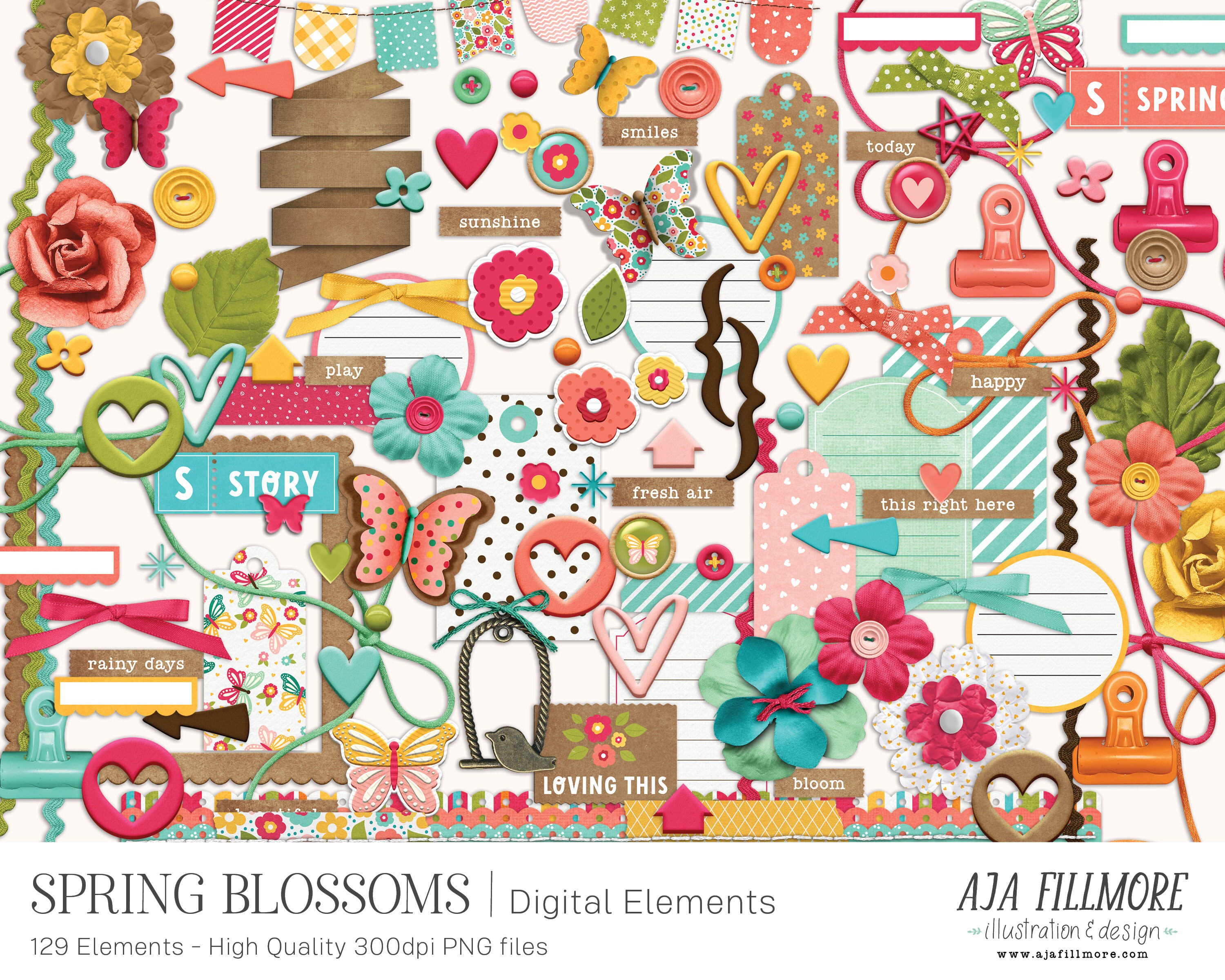 Spring Blossoms Digital Scrapbooking Kit, Spring Scrapbooking Paper ...