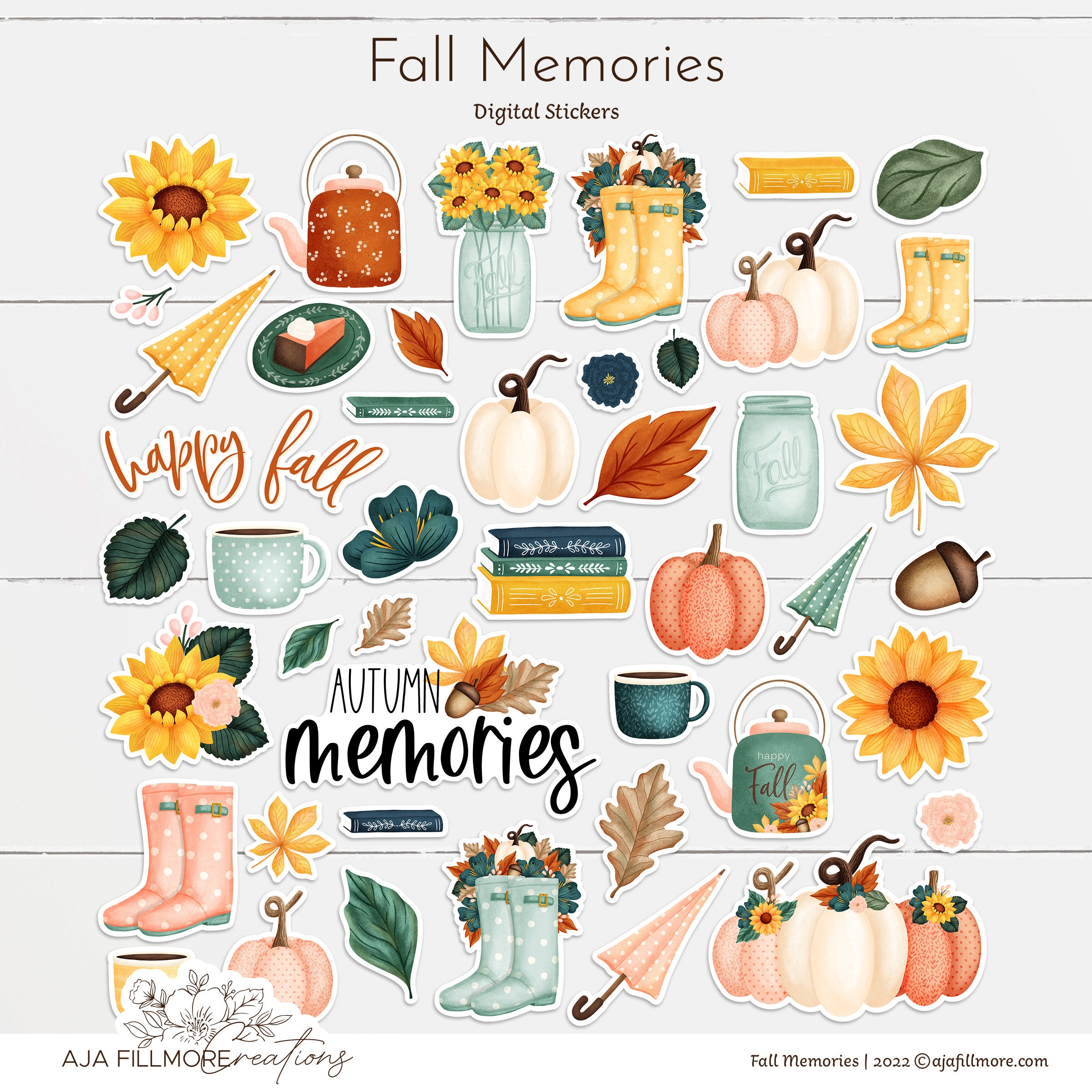 Fall Digital Stickers, Fall Clipart, Digital Stickers, Autumn Stickers ...