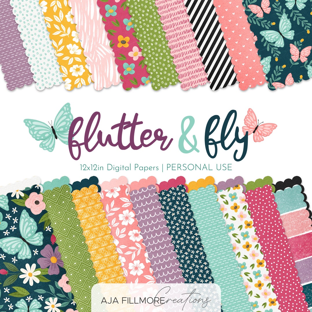 Flutter & Fly Digital Scrapbooking Patterned Papers, Spring ...