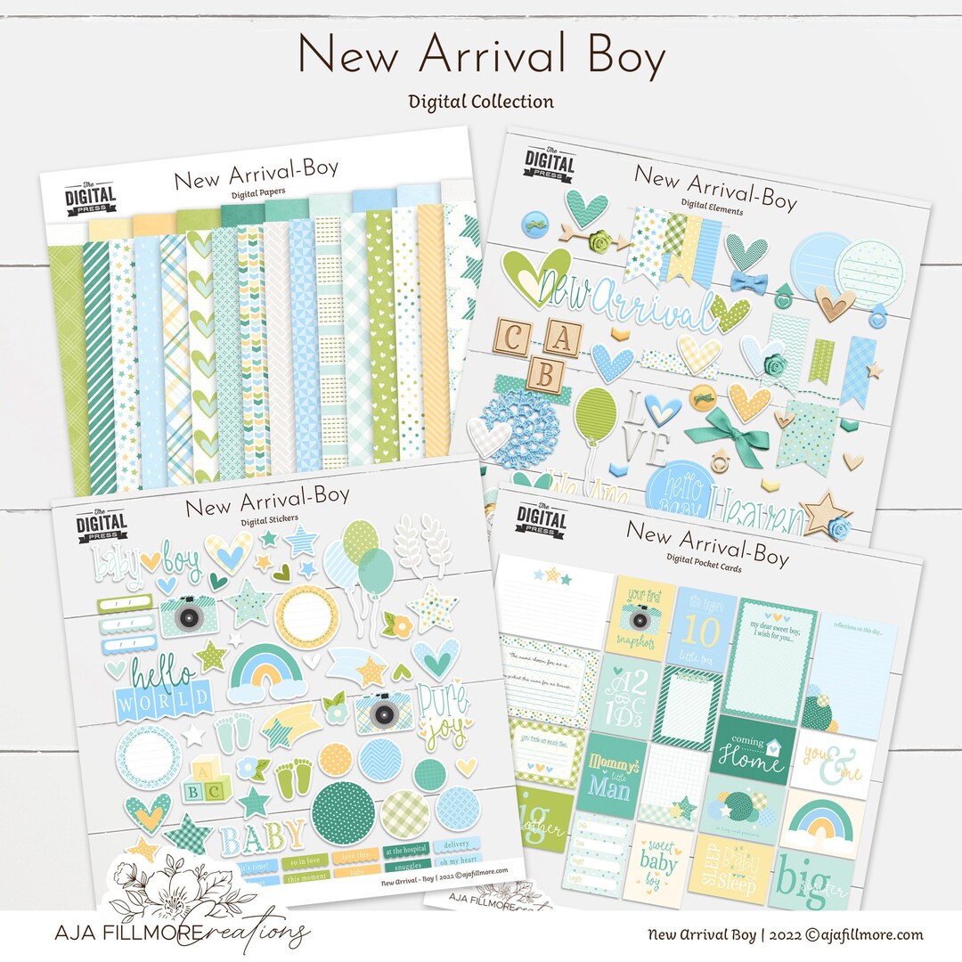 New Arrival Baby Digital Scrapbooking Collection, Baby Boy Scrapbooking ...