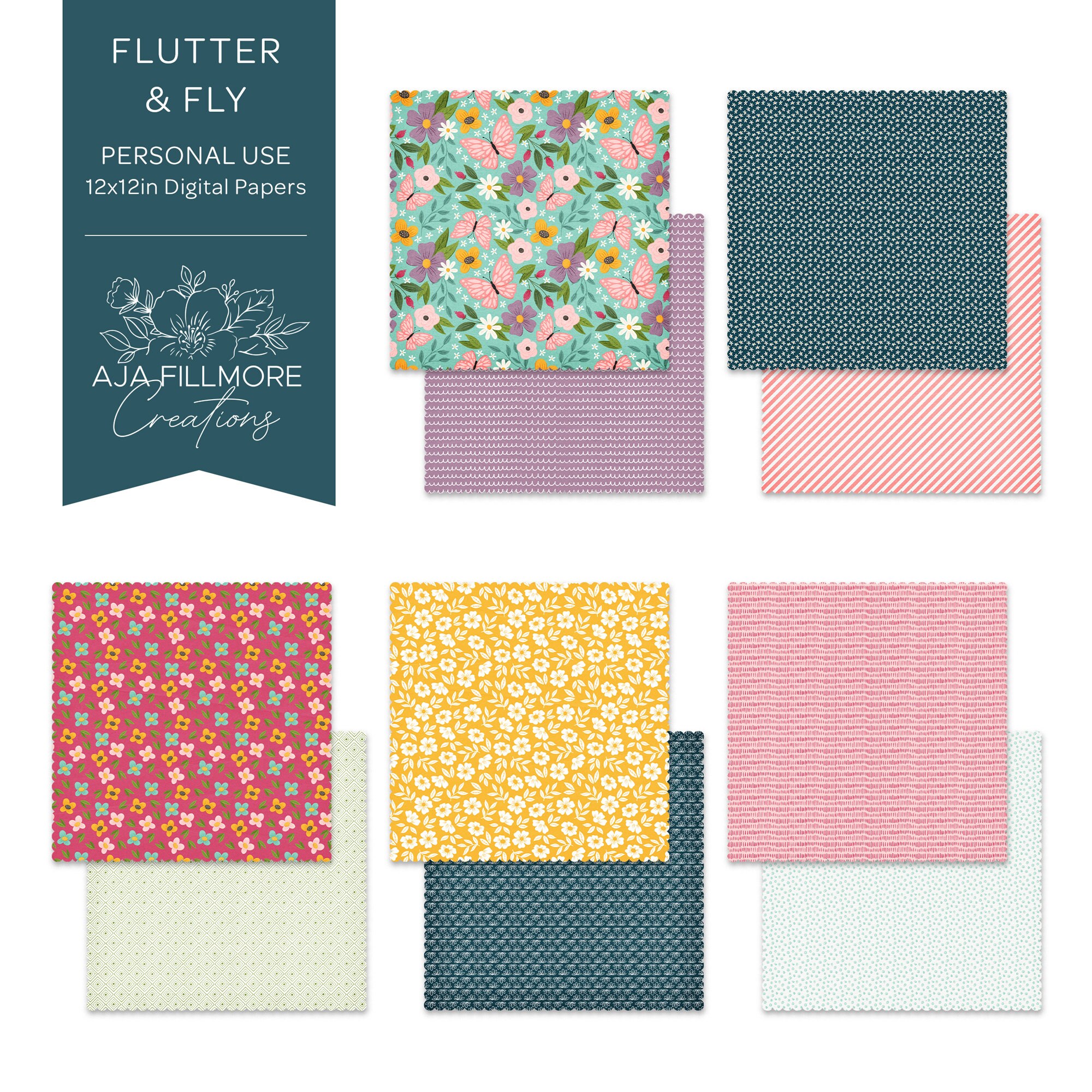 Flutter & Fly Digital Scrapbooking Patterned Papers, Spring ...