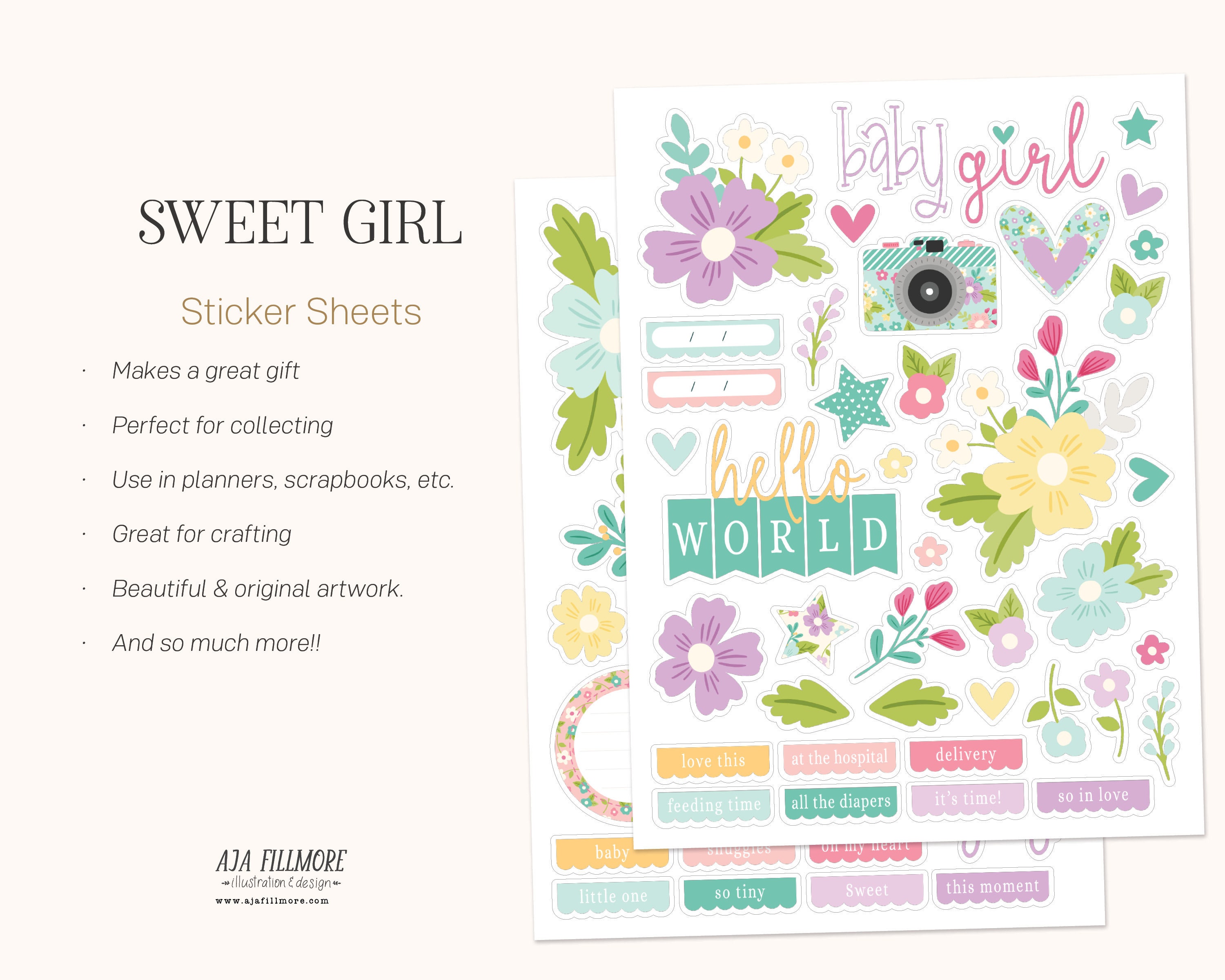 Printable Stickers | Digital Stickers, Planner Stickers, Baby Girl ...