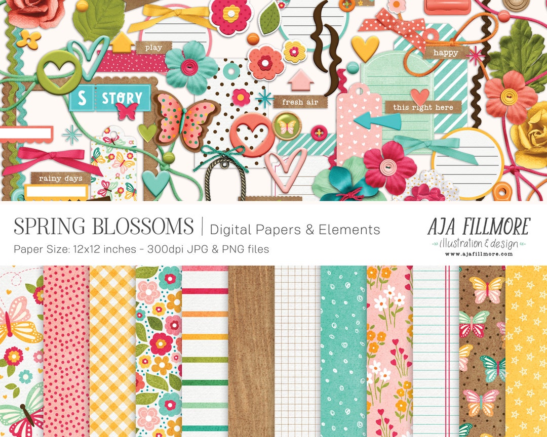 Spring Blossoms Digital Scrapbooking Kit, Spring Scrapbooking Paper ...