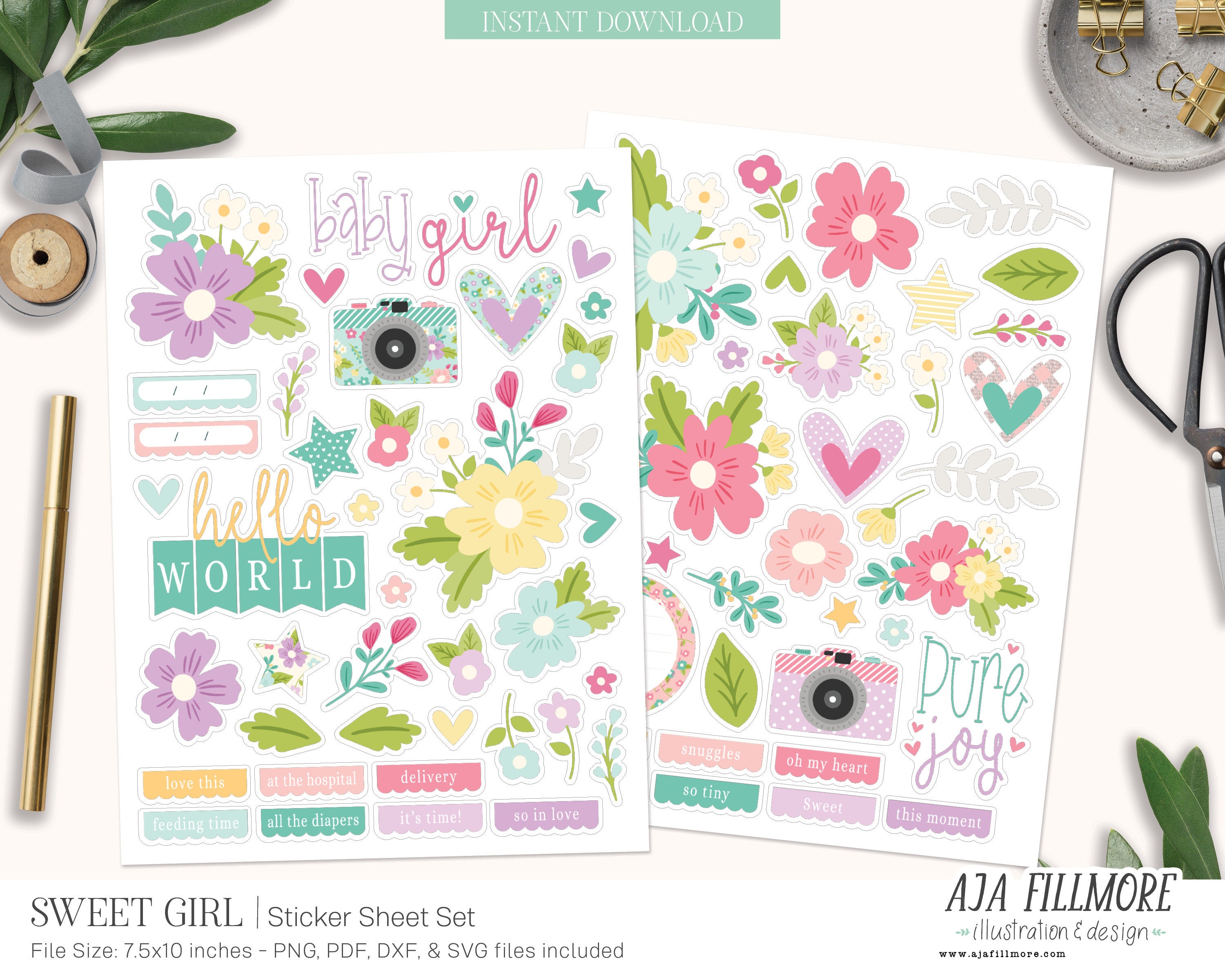 Printable Stickers | Digital Stickers, Planner Stickers, Baby Girl ...