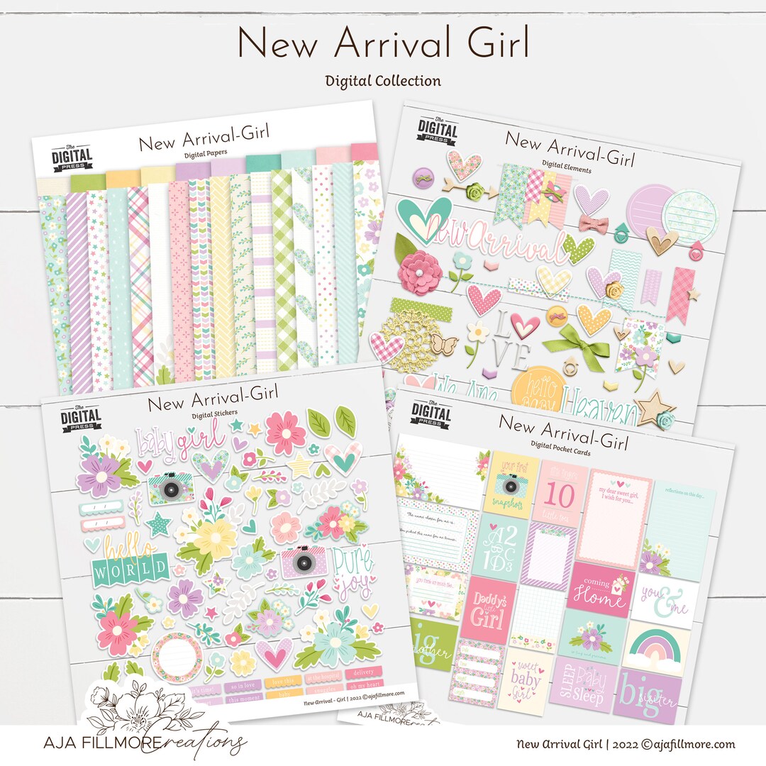 New Arrival Baby Digital Scrapbooking Collection, Baby Girl ...