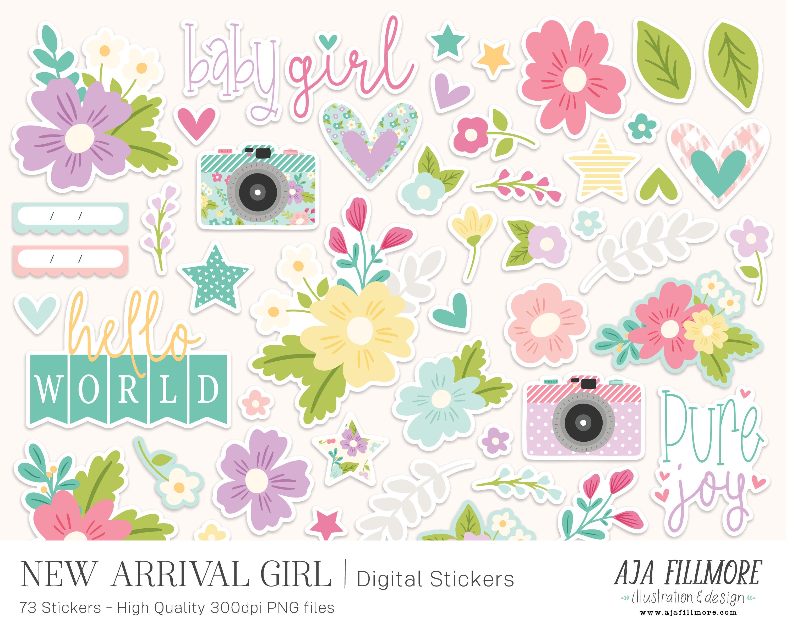 Printable Stickers | Digital Stickers, Planner Stickers, Baby Girl ...