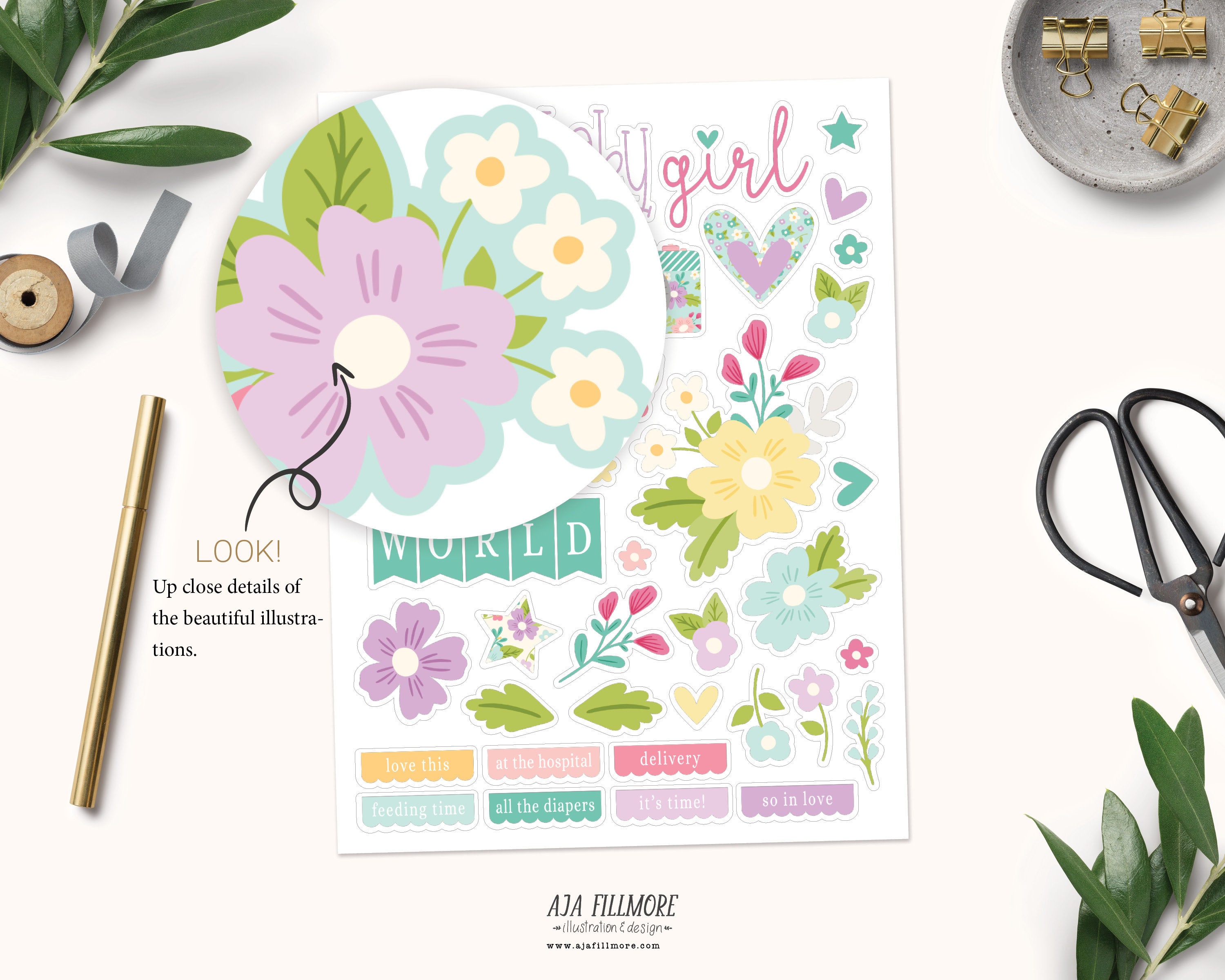 Printable Stickers | Digital Stickers, Planner Stickers, Baby Girl ...