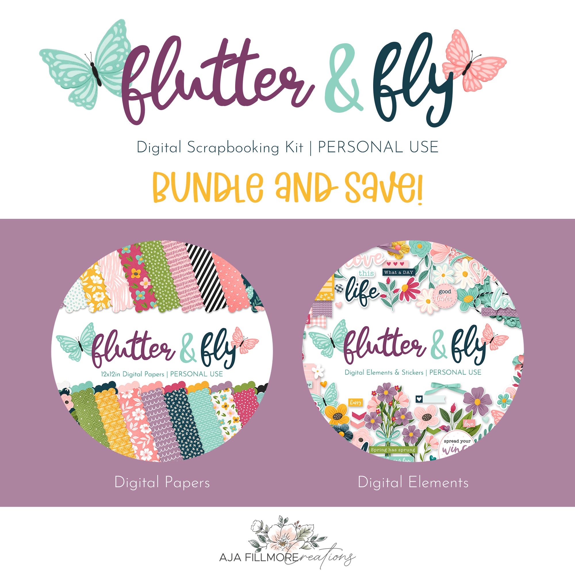 Flutter & Fly Digital Scrapbooking Kit, Everyday Scrapbook Kit ...