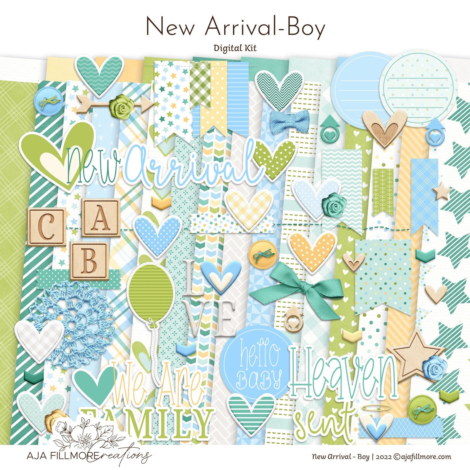 New Arrival Baby Digital Scrapbooking Kit, Baby Boy Scrapbooking Paper ...