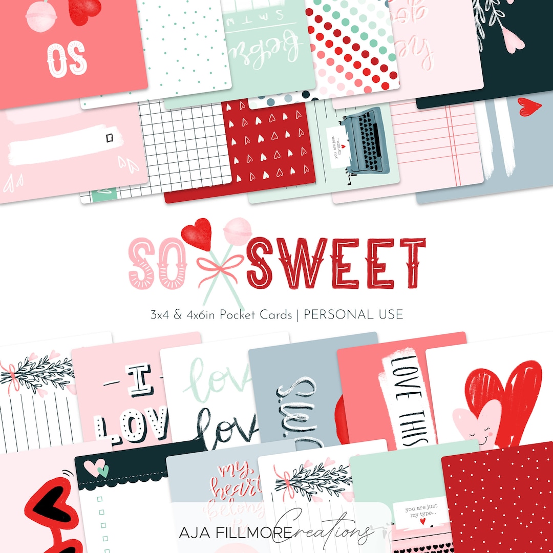 So Sweet Valentine Collection 3x4 & 4x6 Journaling Cards Printable, so ...