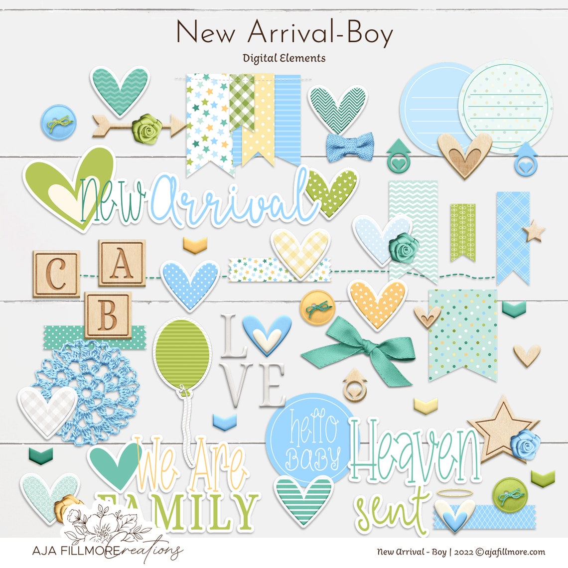 New Arrival Baby Digital Scrapbooking Kit, Baby Boy Scrapbooking Paper ...