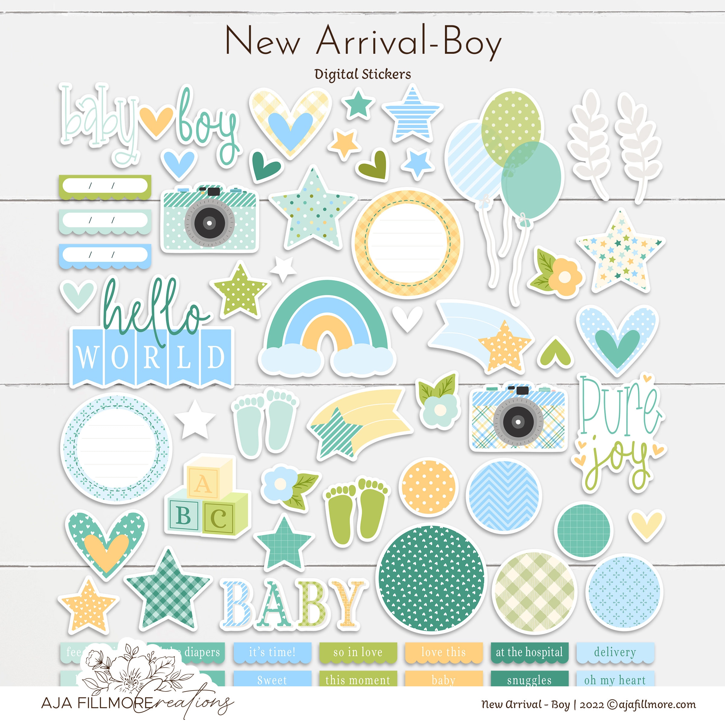 New Arrival Baby Digital Scrapbooking Stickers, Baby Boy Scrapbooking ...