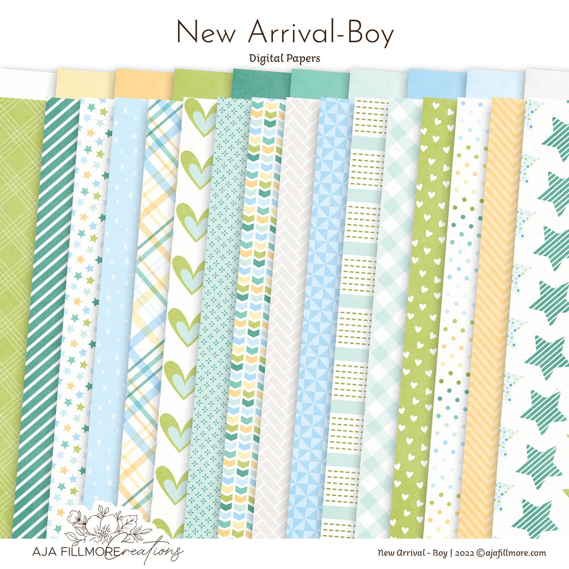 New Arrival Baby Digital Scrapbooking Kit, Baby Boy Scrapbooking Paper ...