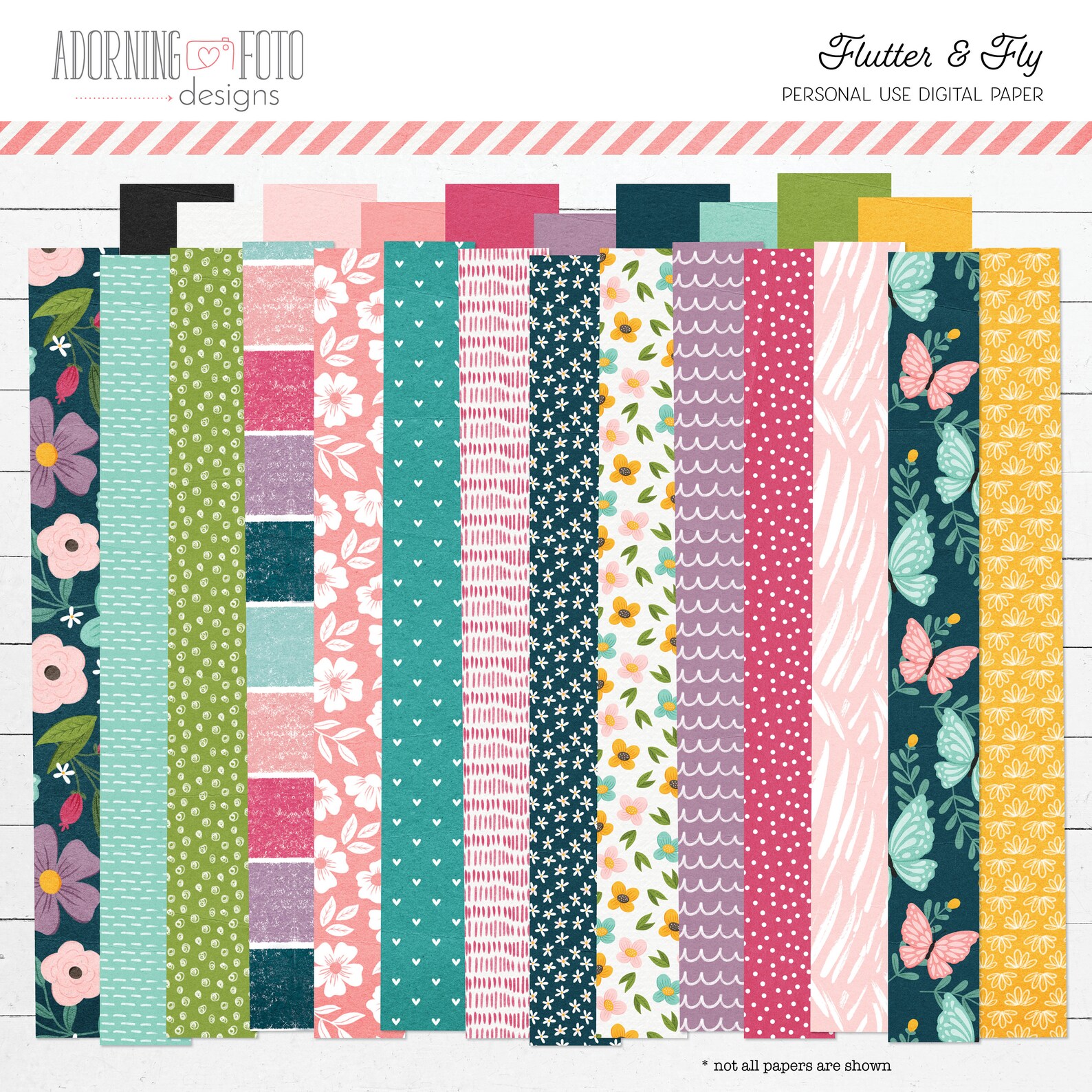 Flutter & Fly Digital Scrapbooking Patterned Papers spring | Etsy