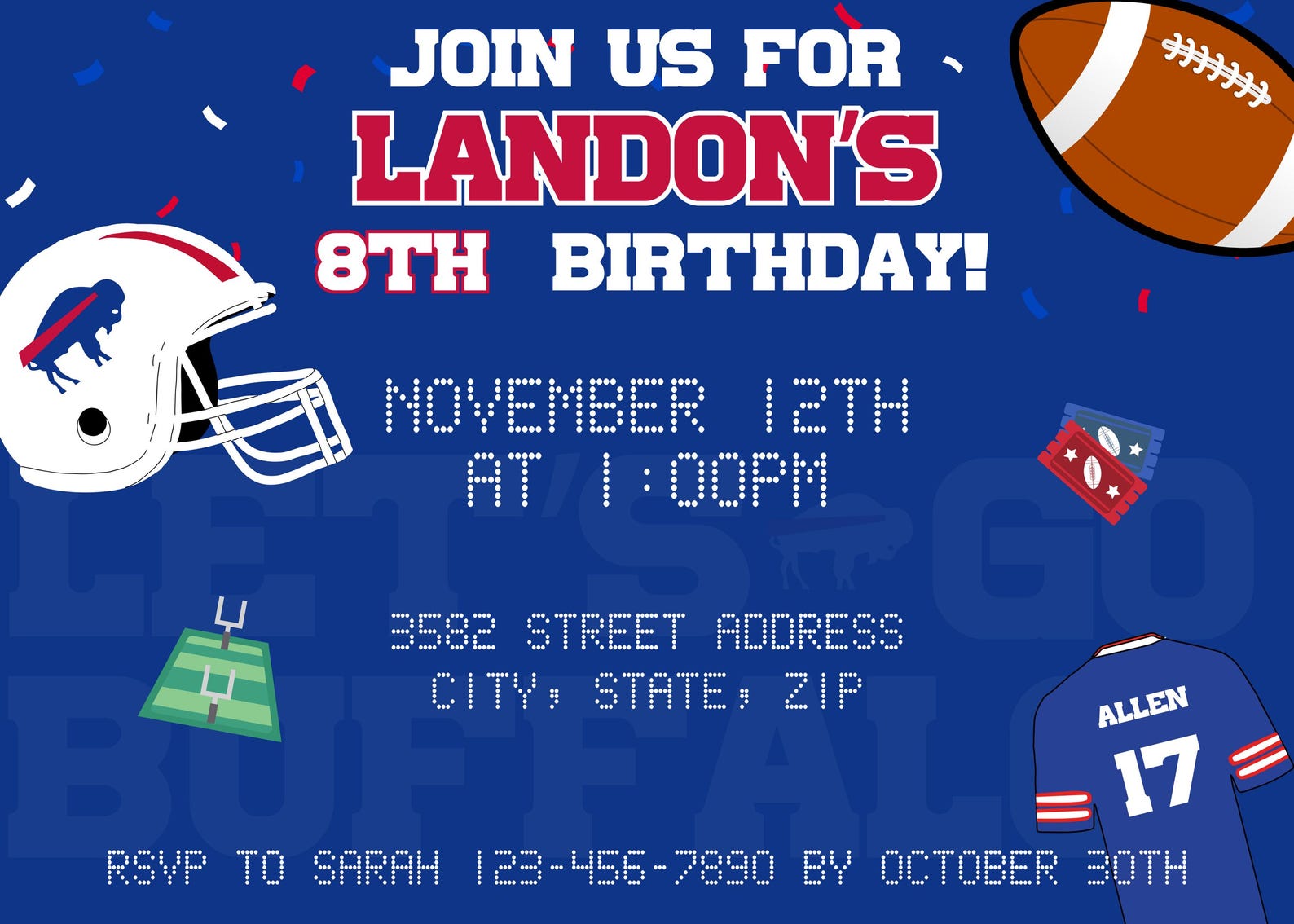 Buffalo Football Party Invitation - Birthday - JA17 - Editable ...