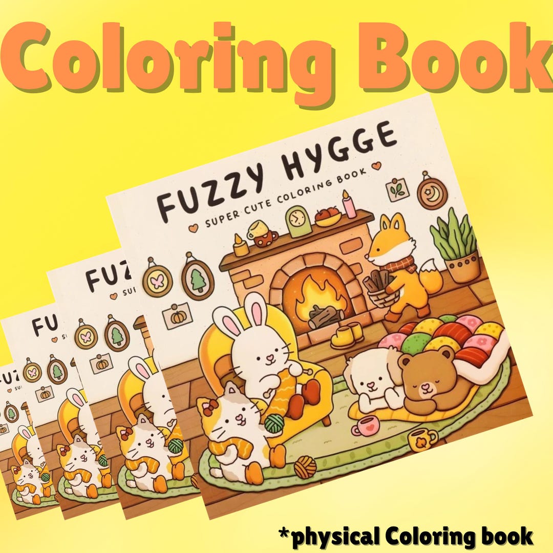 Fuzzy Hygge Coloring Book- Super Cute Colouring Book - Physical Book - Etsy