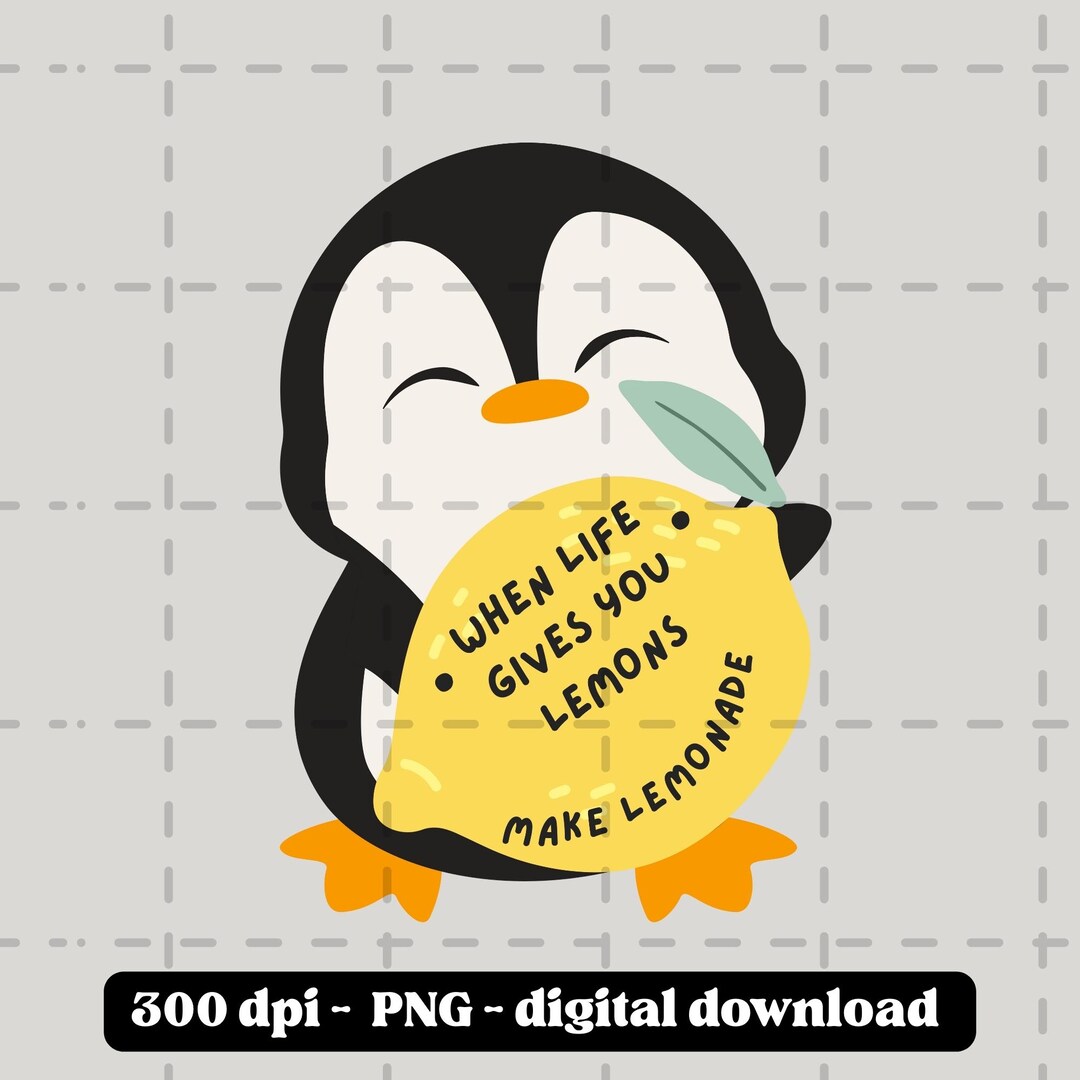 Lemonade Penguin - Downloadable PNG - Home Decor, Sublimation ...