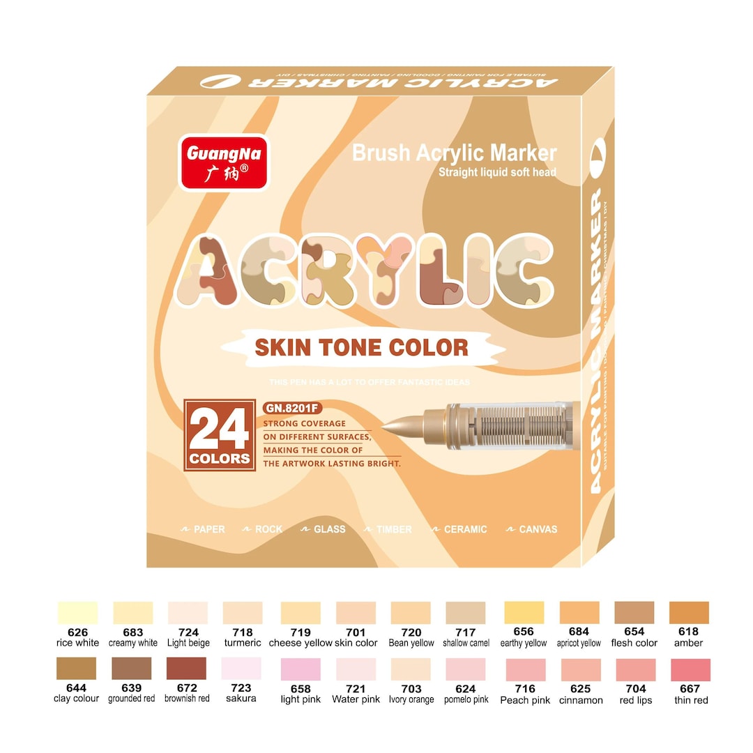 Acrylic Marker Set of 24 Colors Skin Tone Acrylic, Brush Tip Paint ...