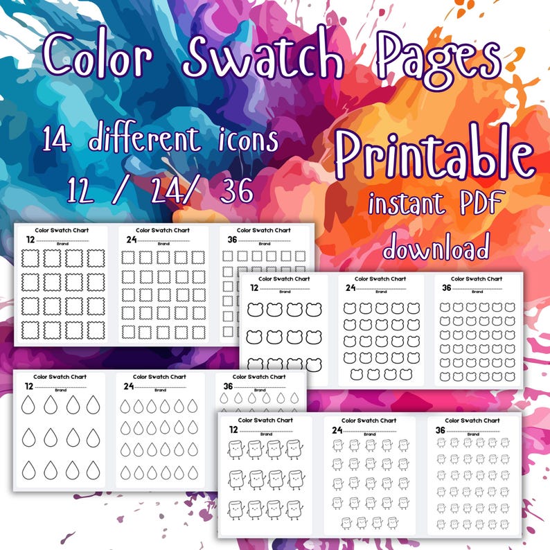 Printable Color Swatch Pages- Variety - Instand PDF Download - 14 ...