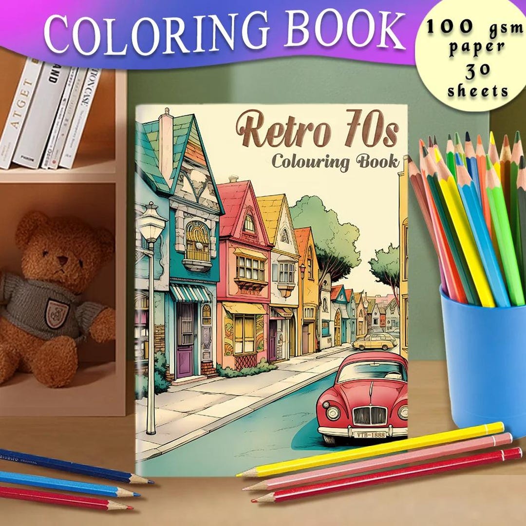 Retro 70s Coloring Book: Outdoor Scenery, Streets - 30 Patterns - Etsy