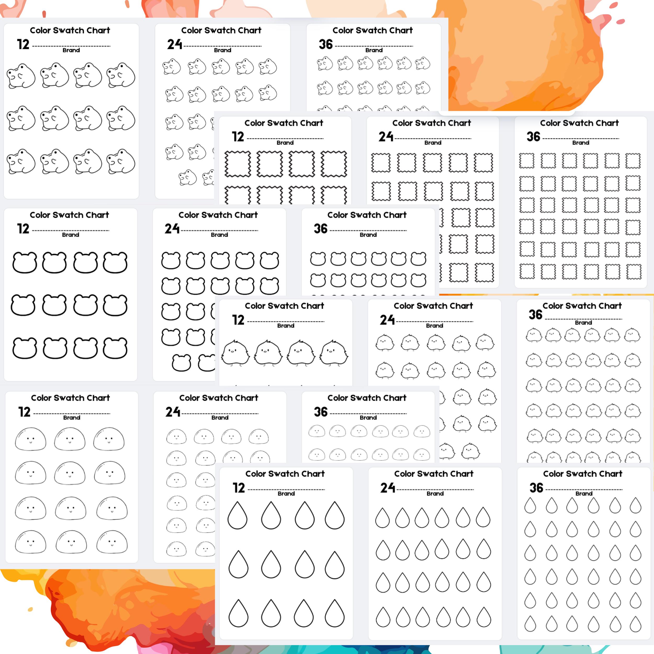 Printable Color Swatch Pages- Variety - Instand PDF Download - 14 ...