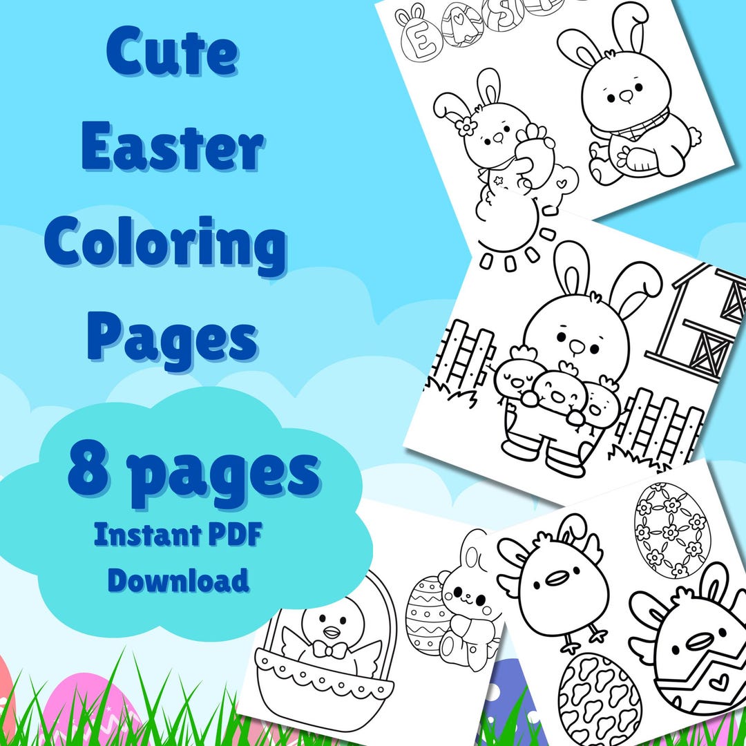 Cute Easter Coloring Pages- 8 Pages - Instant PDF Download - 8 Coloring ...