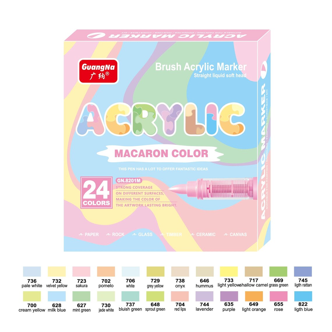 Acrylic Markers Set of 24 Colors Macaron Colors Acrylic, Brush Tip ...