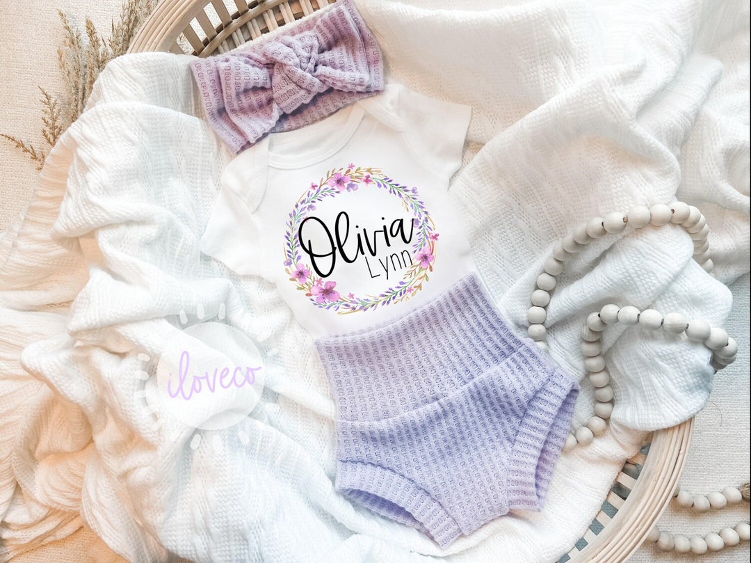 Handmade Baby Girl Coming Home Outfit / Baby Bloomer Newborn Photo Outfit / Baby Bummies Newborn ...