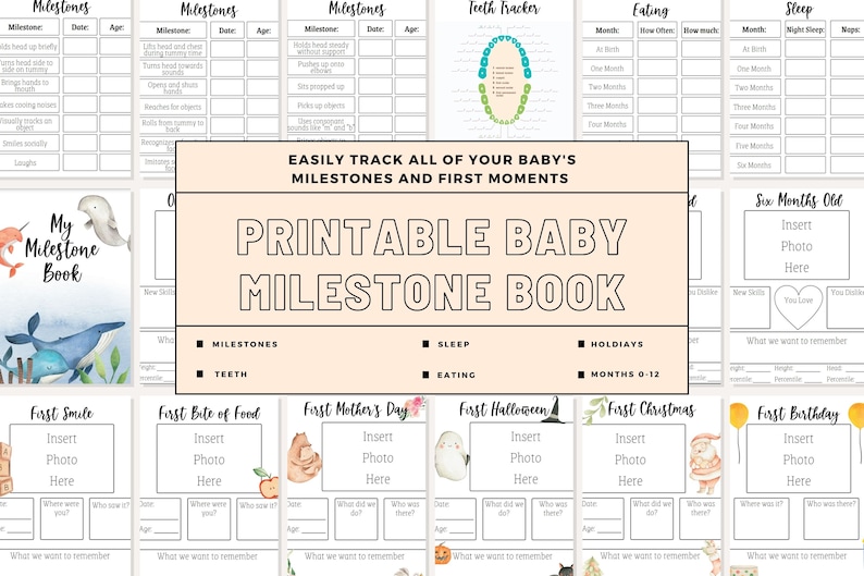 Baby Milestone Book, Printable Baby Milestone Book, Baby's First Year ...