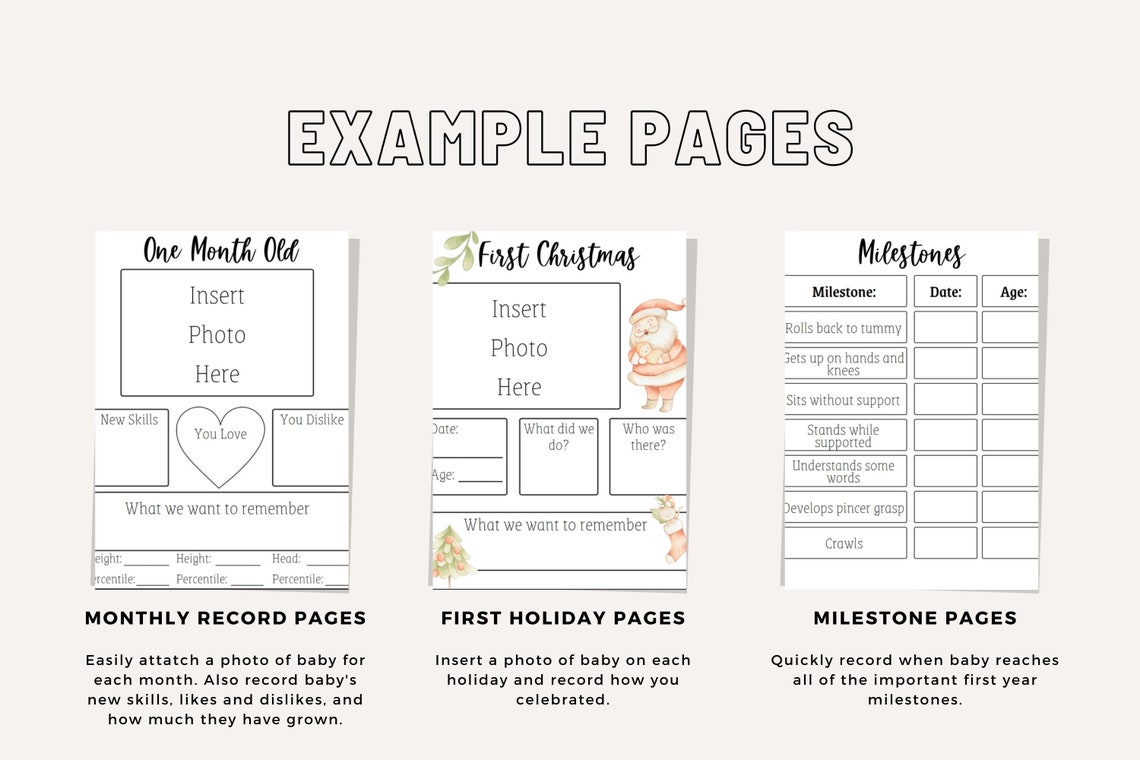 Baby Milestone Book, Printable Baby Milestone Book, Baby's First Year ...