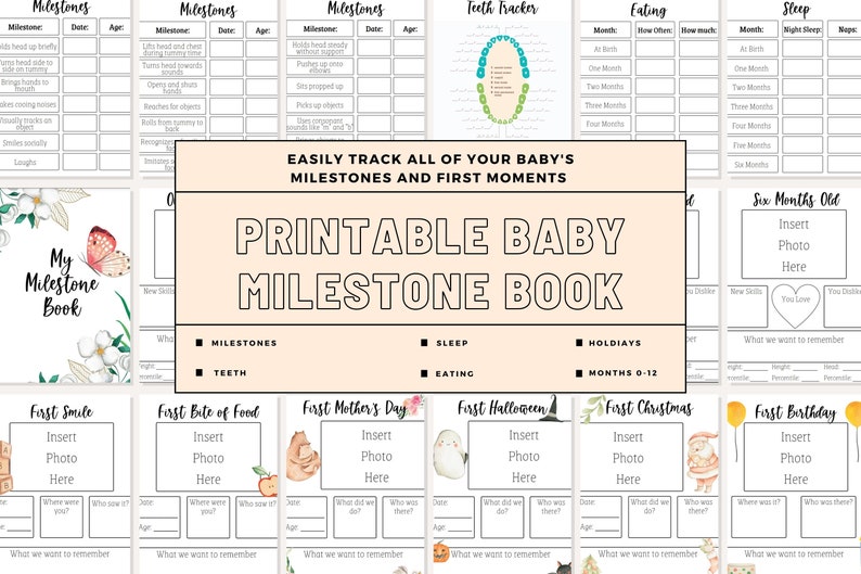 Baby Milestone Book, Printable Baby Milestone Book, Baby's First Year ...