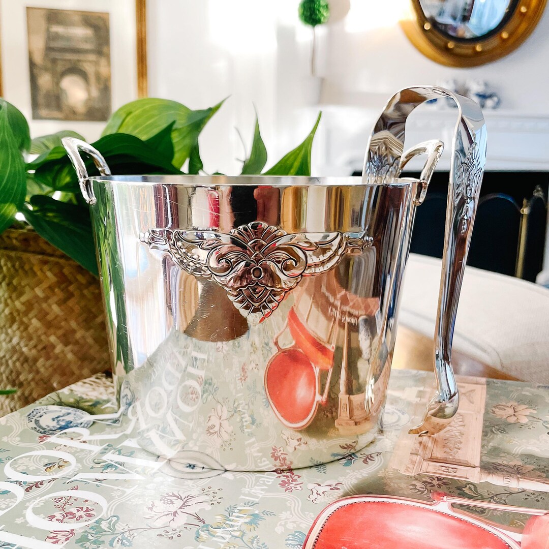 1940s Rogers & Sons Silverplate Ice Bucket With Tongs, Silver Ice ...