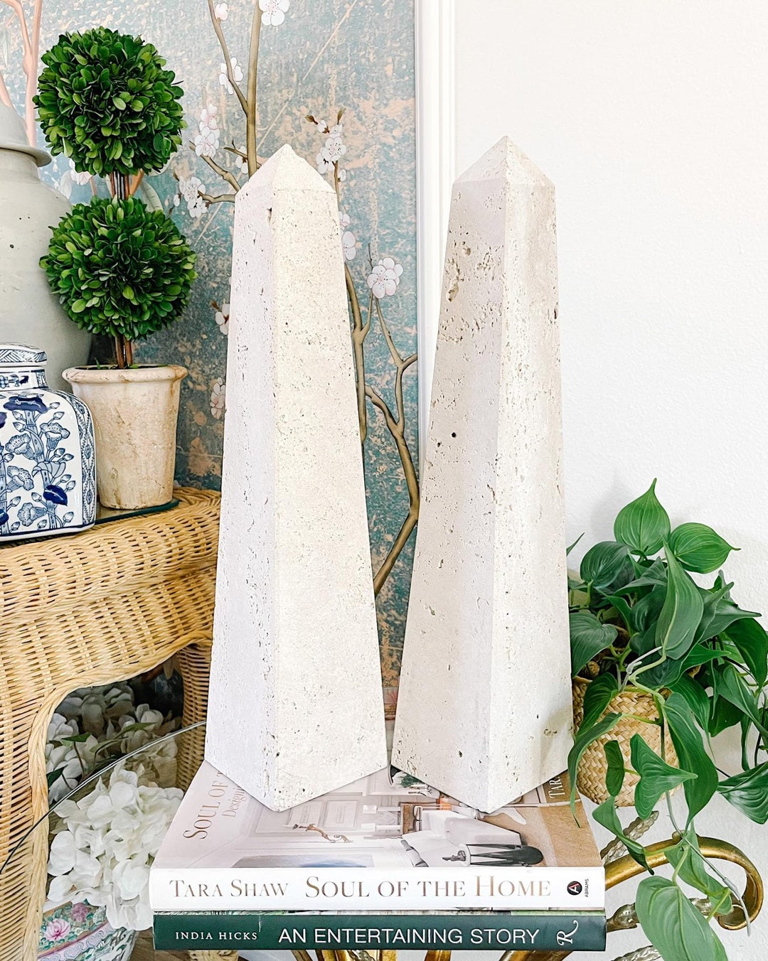 Large Stone Obelisks Pair; Natural Travertine Obelisks, Stoneware ...