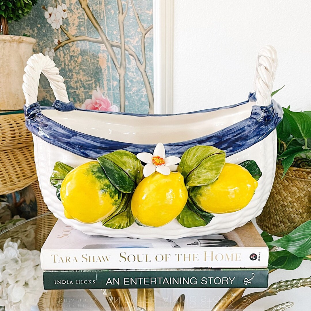 Italian Hand-painted Ceramic Basket Tray With Lemons - Etsy