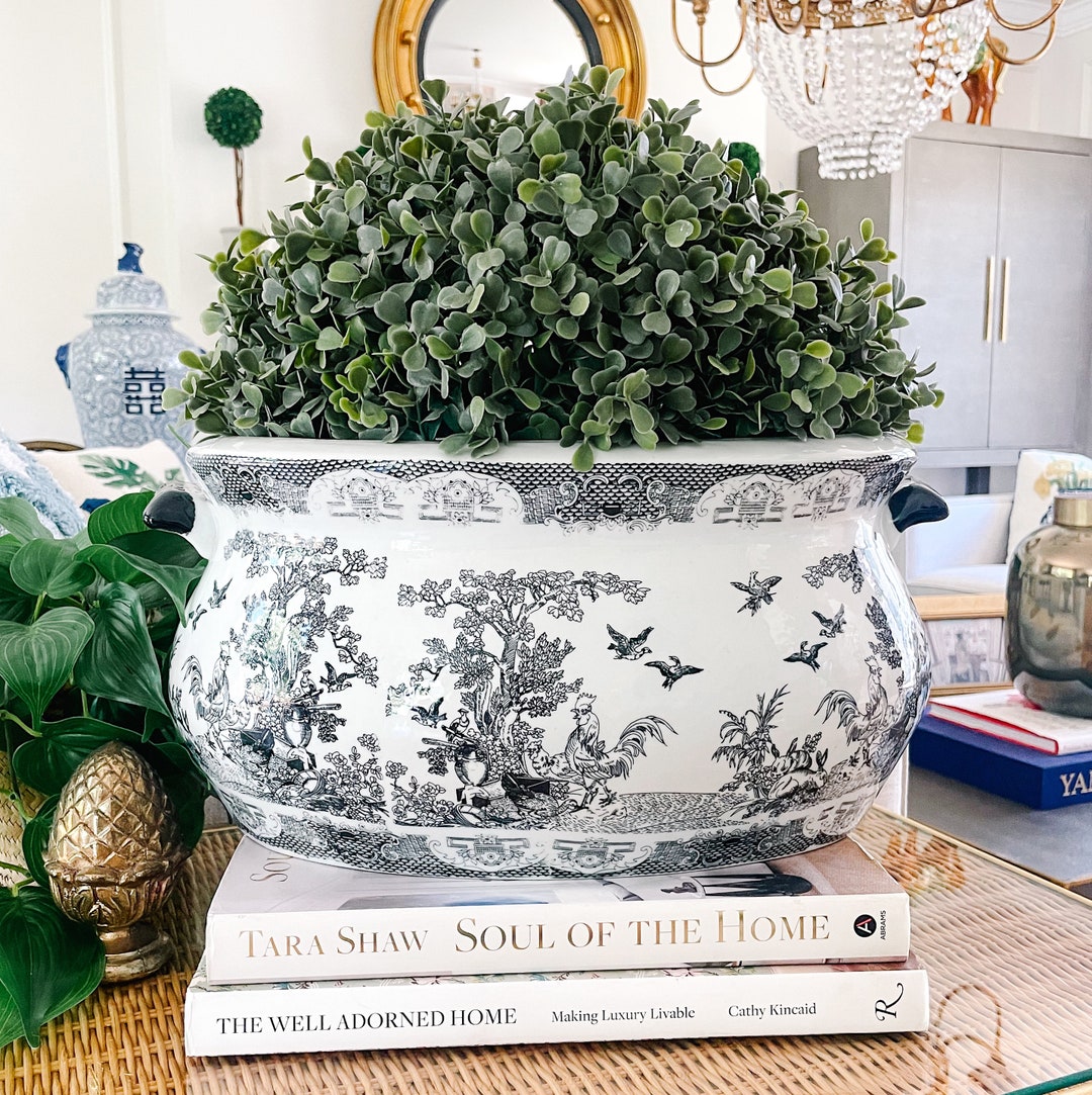 X-large Black & White Foot Bath Planter, Chinoiserie Jardiniere Pot ...