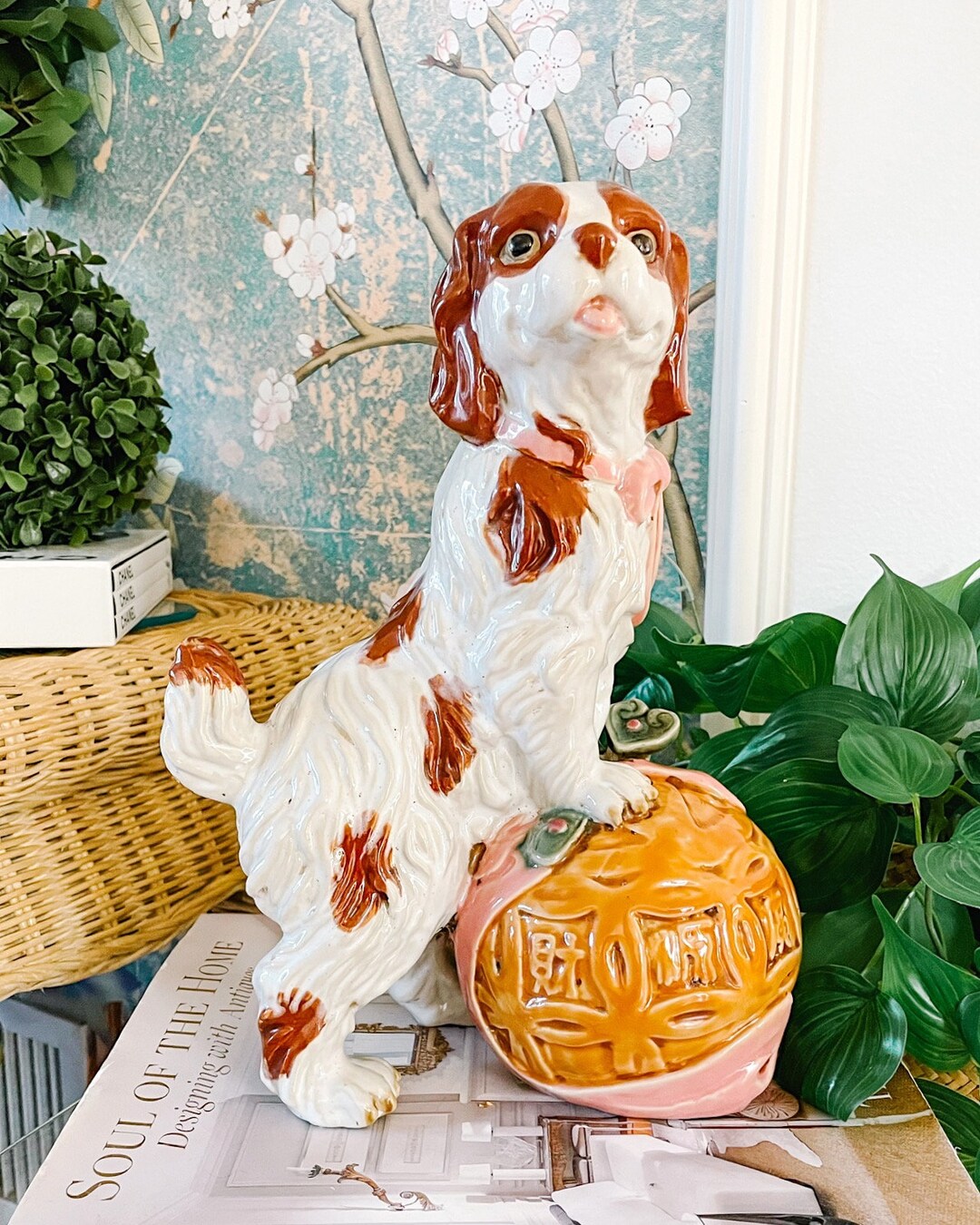 12 Staffordshire Spaniel on Carved Ball, Staffordshire Style Dogs ...